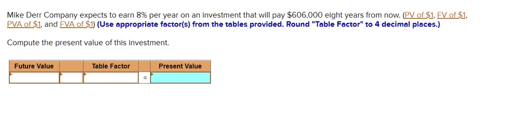 mike derr company expects to earn 8 per year on an investment that will ...