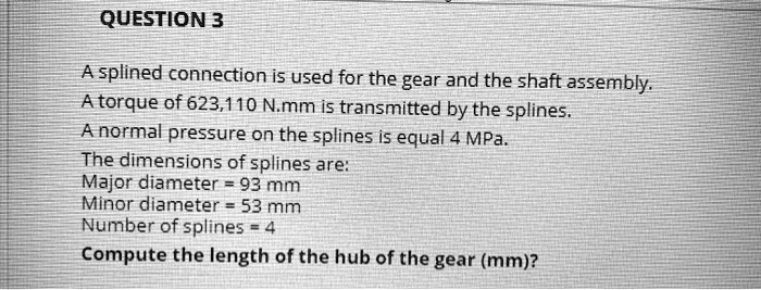 SOLVED: A splined connection is used for the gear and the shaft ...