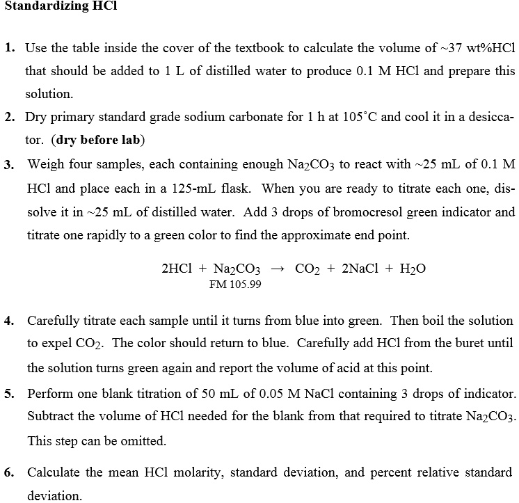 SOLVED: Standardizing HCl Use the table inside the cover of the ...