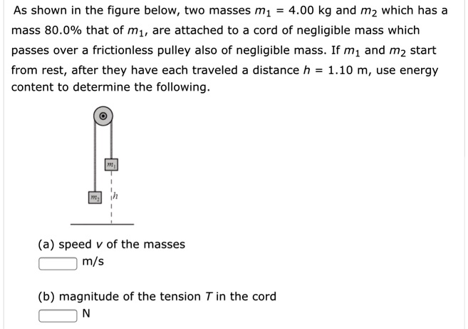 SOLVED: As shown in the figure below, two masses m1 = 4.00 kg and m2, which has a mass 80.0% ...