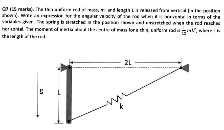 Q7 (15 marks). The thin uniform rod of mass, m, and length L is ...