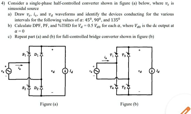 4) Consider a single-phase half-controlled converter shown in figure (a ...