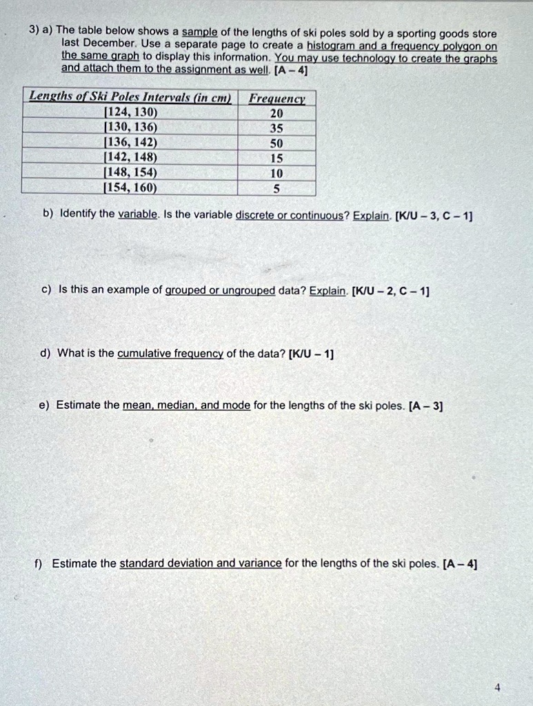 SOLVED: a) The table below shows a sample of the lengths of ski poles ...