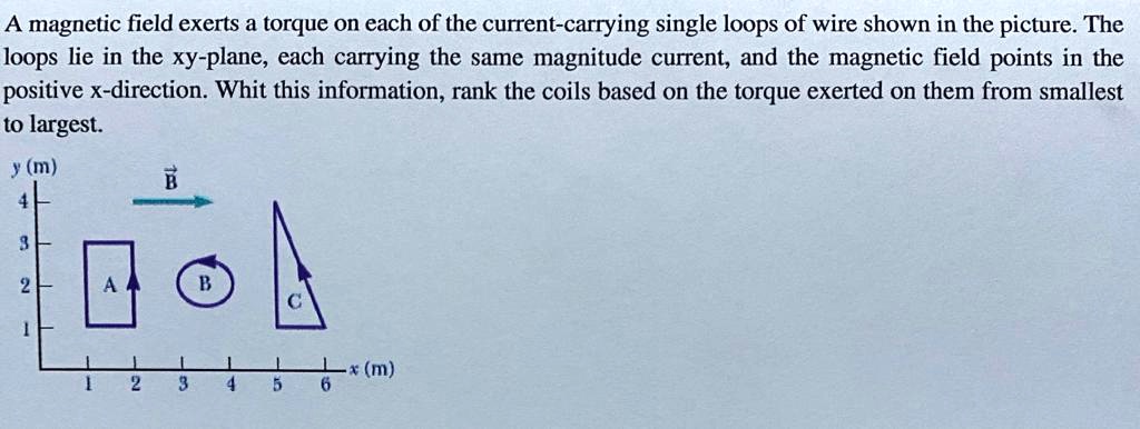 SOLVED: A magnetic field exerts a torque on each of the current-carrying single loops of wire ...