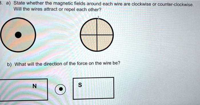 a state whether the magnetic fields around each wire are clockwise or ...