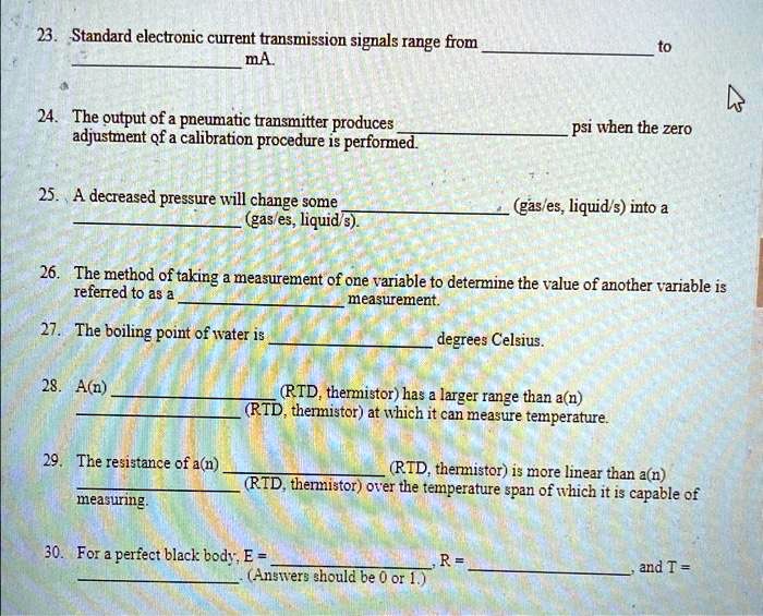 SOLVED: Standard electronic current transmission signals range from mA ...