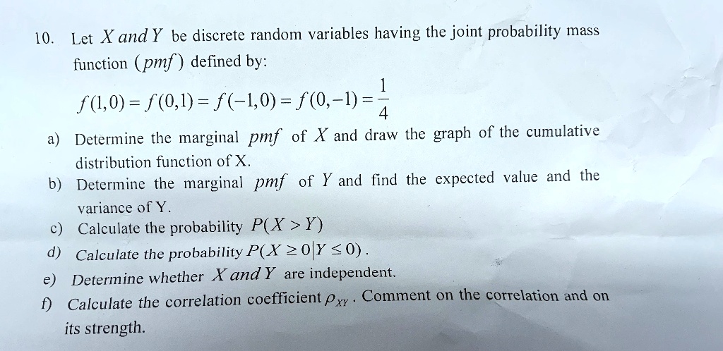 Solved 10 Let X And Y Be Discrete Random Variables Having The Joint 9828