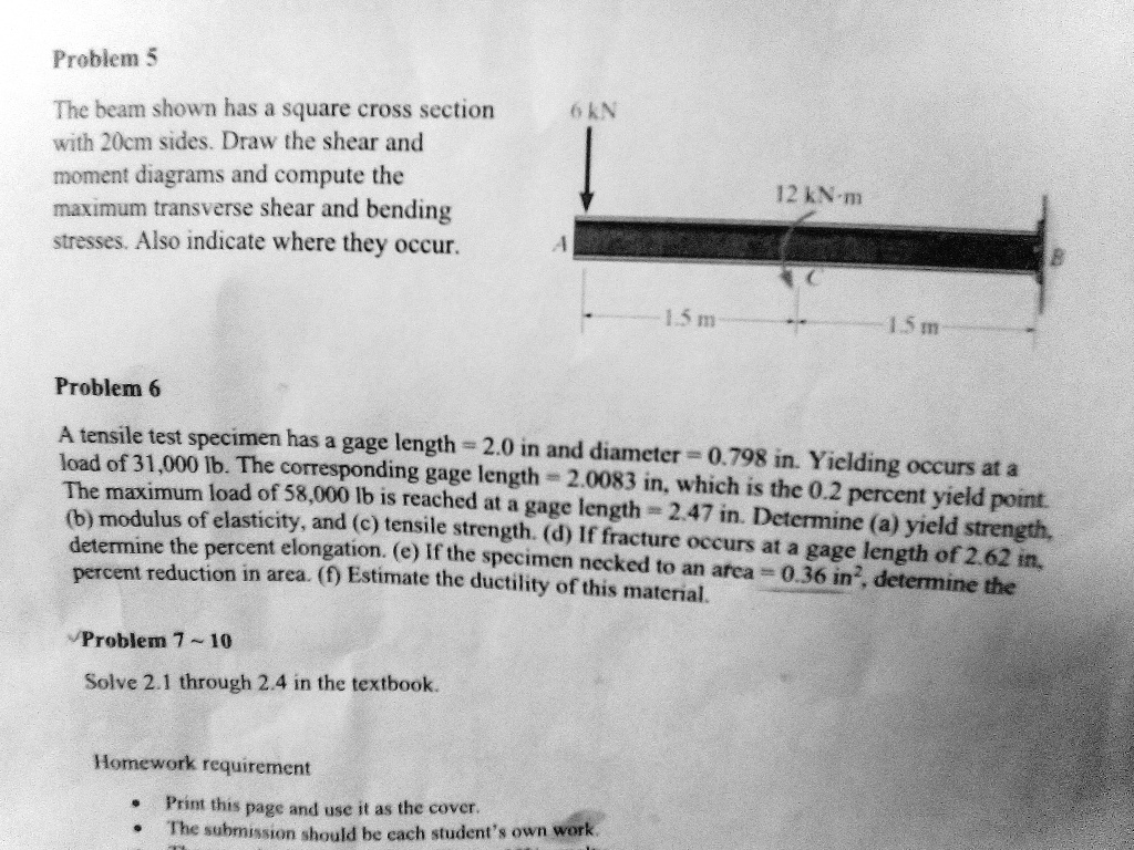 SOLVED: Problem5 The beam shown has a square cross section with 20cm ...