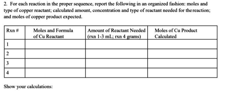 For each reaction in the proper sequence; report the following in an ...