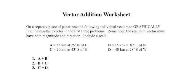 vector addition worksheet on a separate piece of paper use the ...