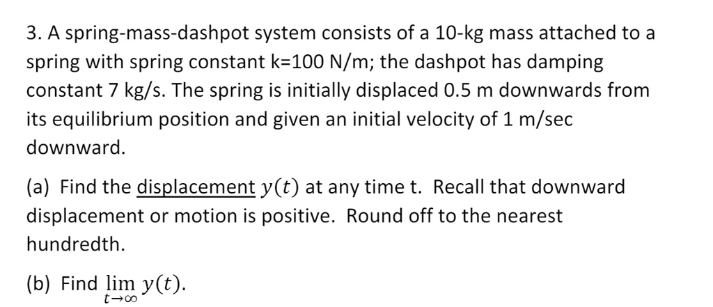 SOLVED: 'question attached below 3 A spring-mass-dashpot system ...