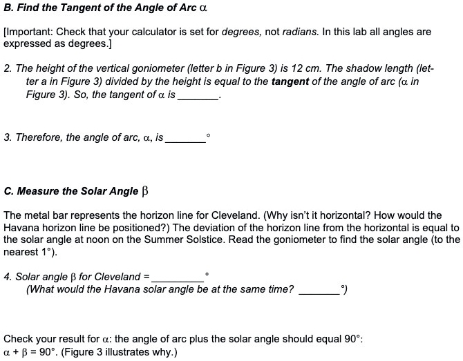 SOLVED: 'B. Find the Tangent of the Angle of Arc [Important: Check that your calculator is set ...