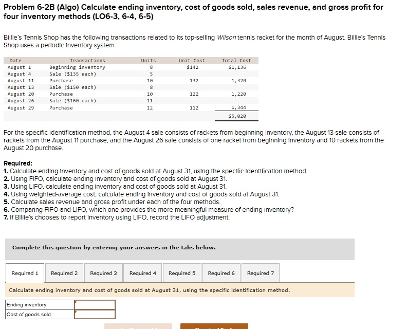 SOLVED: Calculation of ending inventory and cost of goods sold using the specific identification ...