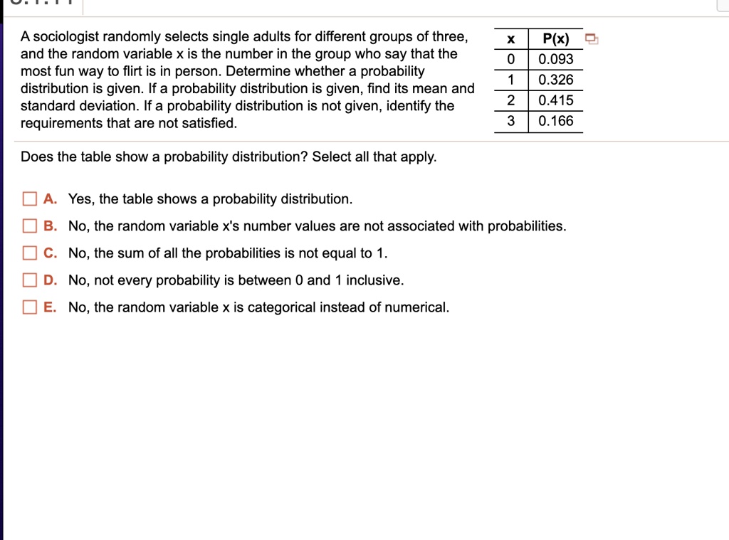 SOLVED:A sociologist randomly selects single adults for different groups of three, and the ...