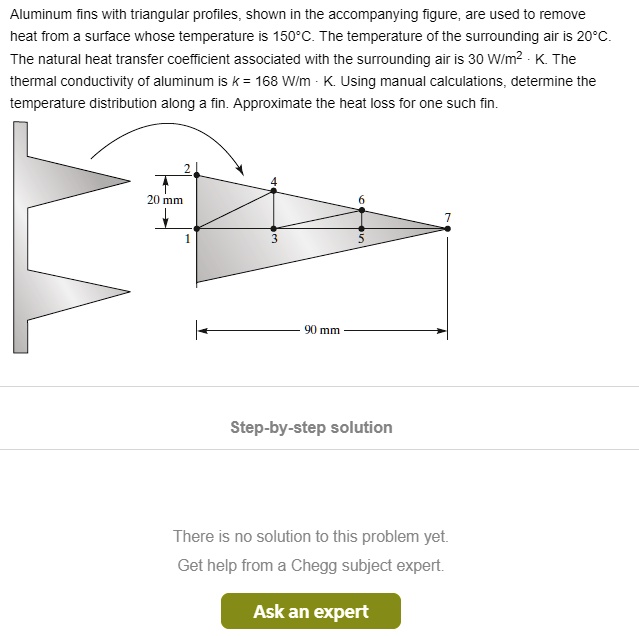 SOLVED: Aluminum fins with triangular profiles, shown in the accompanying figure, are used to ...