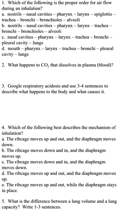 which of the following is the proper order for air flow during an ...