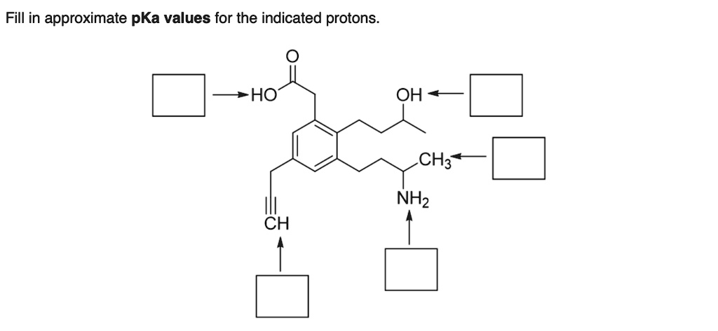 SOLVED: Fill in approximate pKa values for the indicated protons. Fill in approximate pKa values ...