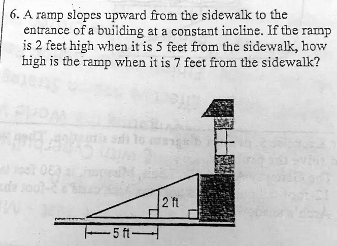 SOLVED: 6.A ramp slopes upward fom the sidewalk to the entrance of a ...