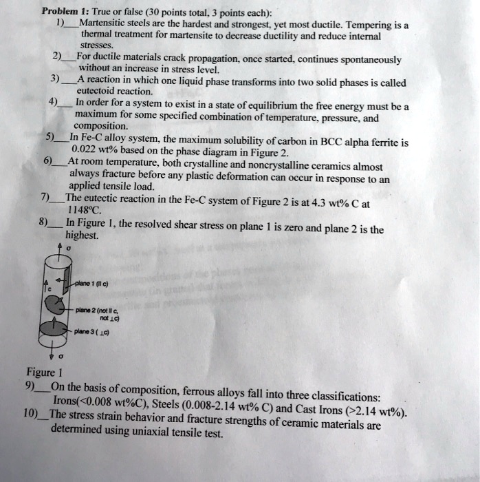SOLVED: Problem 1: True or false 30 points total, 3 points each 1) Martensitic steels are the ...