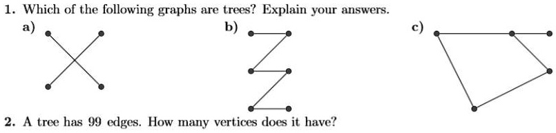 SOLVED: discrete math 2 1. Which of the following graphs are trees? Explain your answers. b) 2 ...