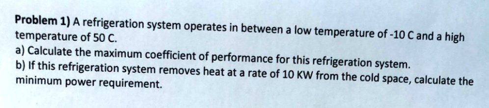 SOLVED: temperature of 50C. Problem 1)A refrigeration system operates ...