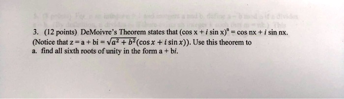 SOLVED: (12 points) DeMoivre Theorem states that (cos sin x)" cos nx ...