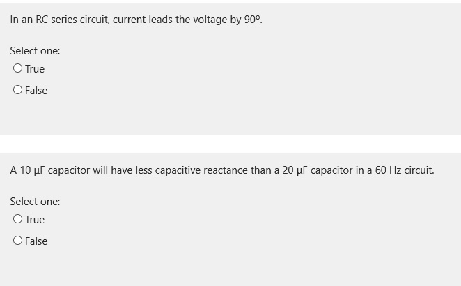 Solved In An Rc Series Circuit Current Leads The Voltage By 909