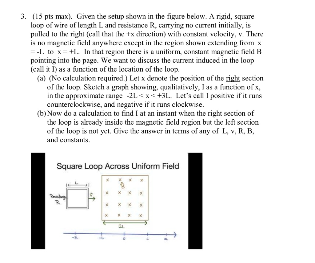 SOLVED: (15 pts max): Given the setup shown in the figure below. rigid, square loop of wire of ...