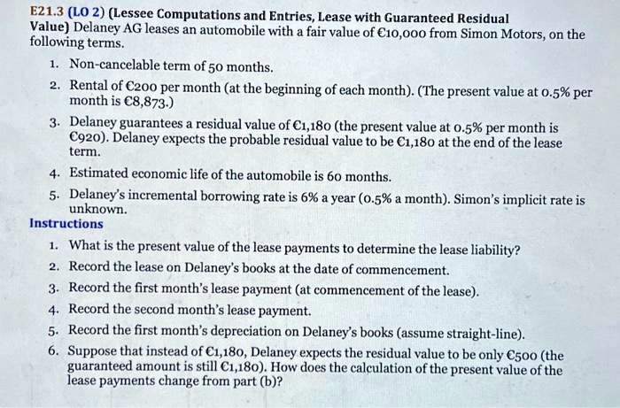e213 lo 2 lessee computations and entries lease with guaranteed ...