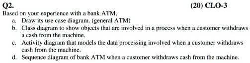 Q2. Based on your experience with a bank ATM, a. Draw its use case ...