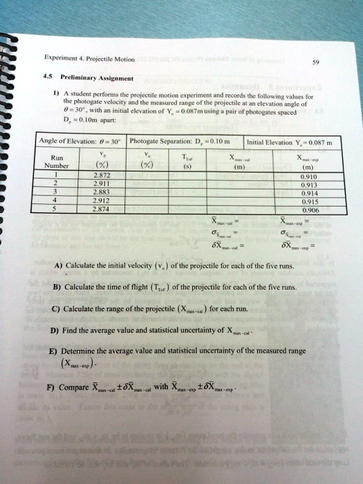 Text: Experiment 4: Projectile Motion Preliminary Assignment The ...