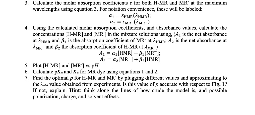 calculate the molar absorption coefficients for both h mr and mr at the ...