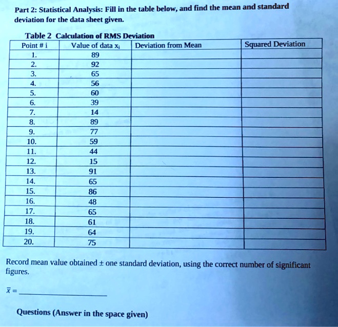 Solved Part 2 Statistical Analysis Fill In The Table Below And Find
