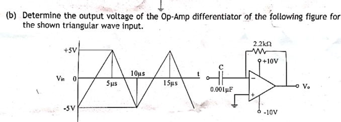 B Determine The Output Voltage Of The Op Amp Differentiator Of The Following Figure For The