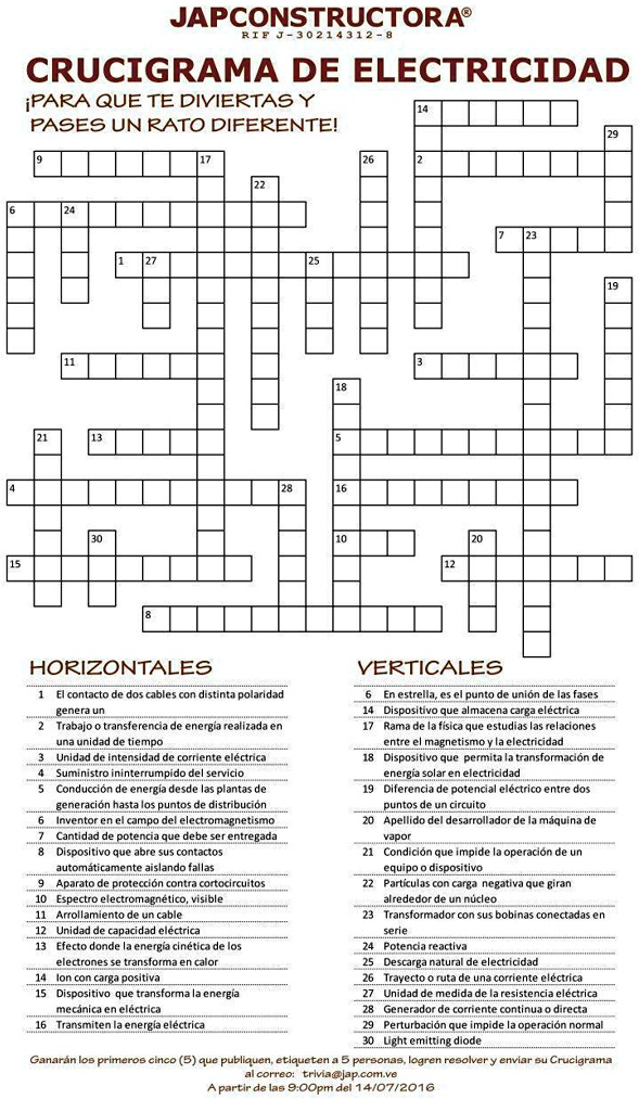 Crucigrama para de electricidad para que te diviertas y pases un rato diferente. ALGUIEN ME DA ...