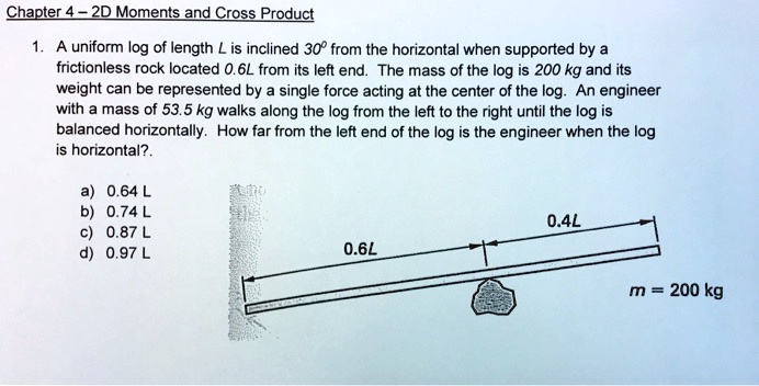 Chapter 4-2D Moments and Cross Product 1. A uniform log of length L is ...