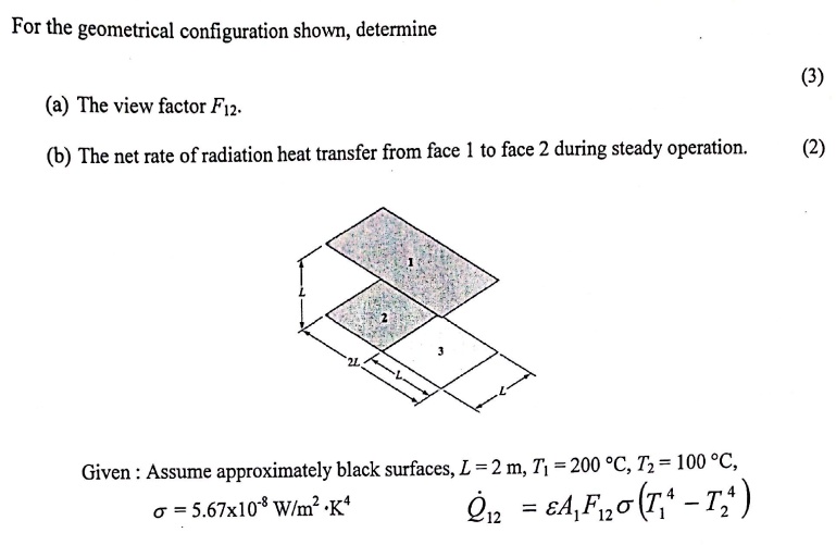SOLVED: (a) The view factor F12 (2) (b) The net rate of radiation heat ...