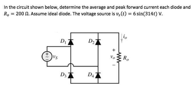 In the circuit shown below, determine the average and peak forward ...