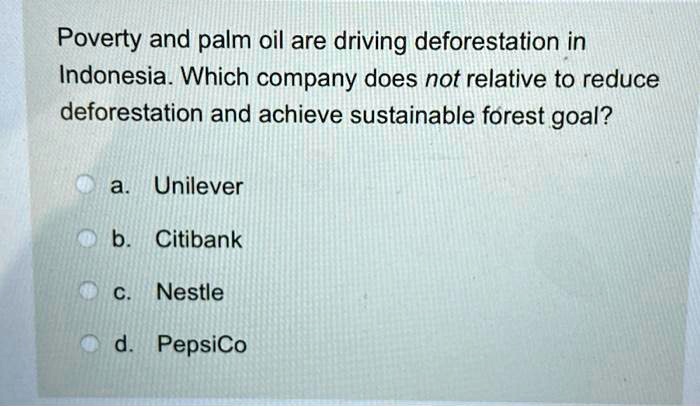 Poverty and palm oil are driving deforestation in Indonesia. Which ...