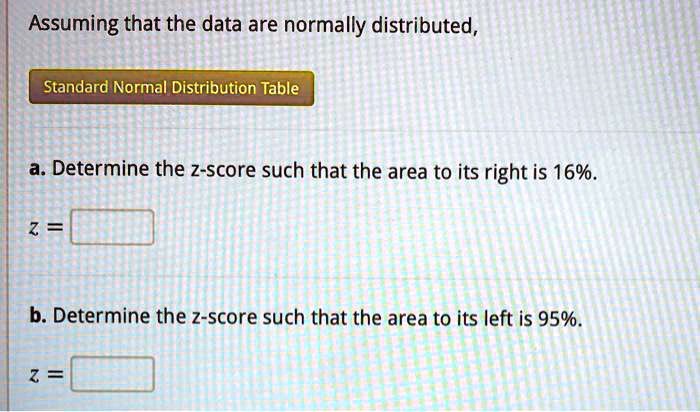 SOLVED: Assuming that the data are normally distributed Standard Normal Distribution Table a ...