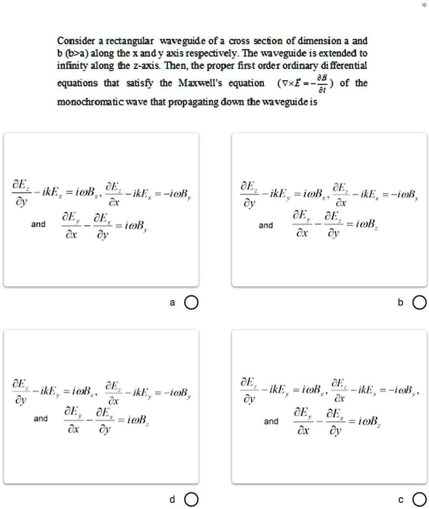 SOLVED: Consider a rectangular waveguide of a cross section of dimension a and b (b>a along the ...