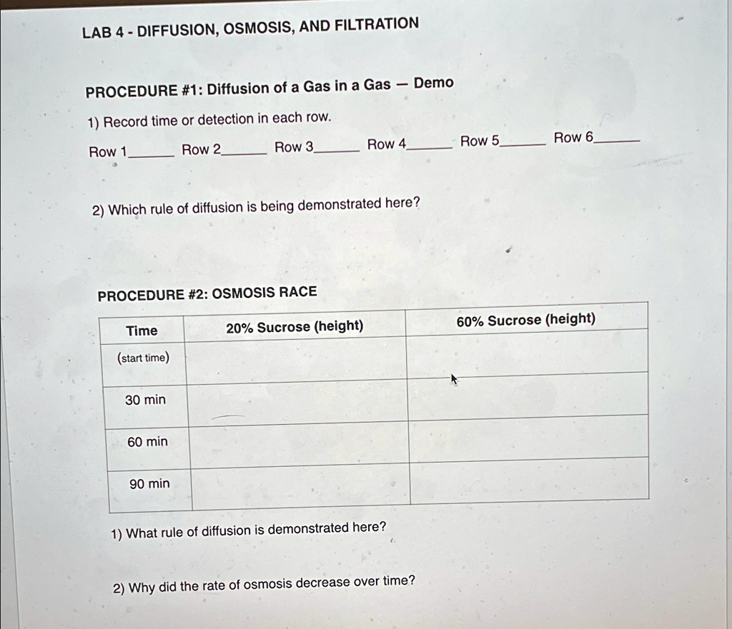 LAB 4 - DIFFUSION, OSMOSIS, AND FILTRATION PROCEDURE #1: Diffusion of a ...