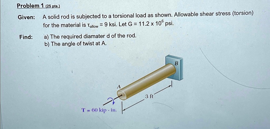 problem 1 25 pts given a solid rod is subjected to a torsional load as ...