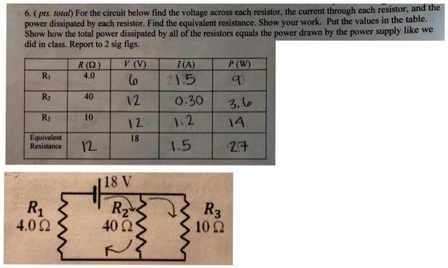 SOLVED: (pts: total) For the circuit below find the voltage across each resistor, the current ...