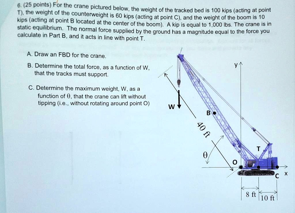 6. (25 points) For the crane pictured below, the weight of the tracked ...