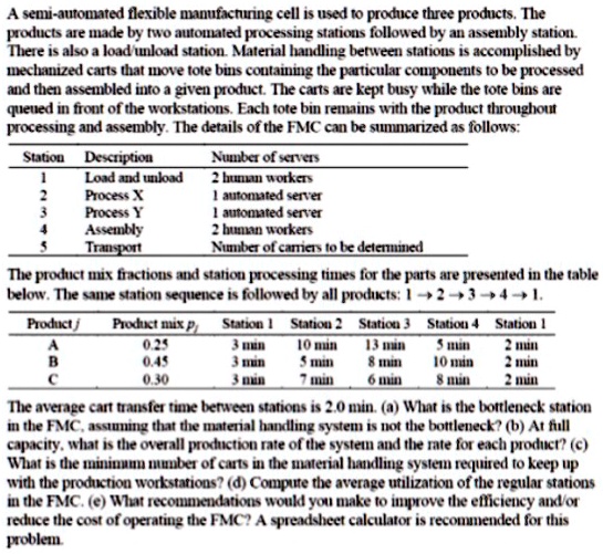 SOLVED: A semi-automated flexible manufacturing cell is used to produce ...