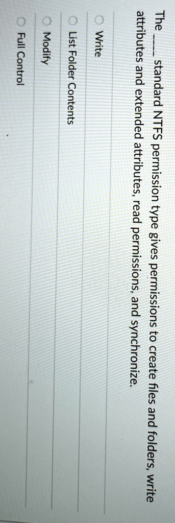 The standard NTFS permission type gives permissions to create files and ...