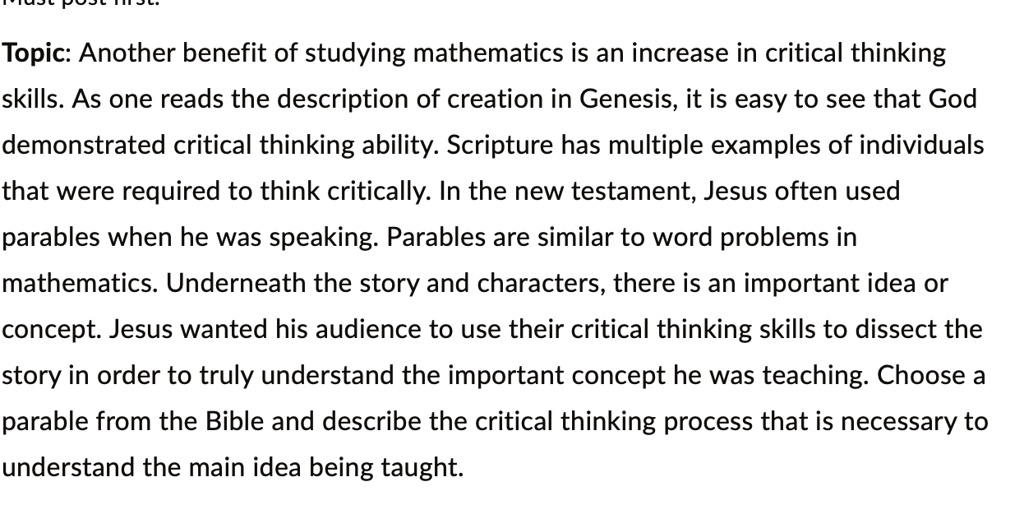 SOLVED: Topic: Another benefit of studying mathematics is an increase ...