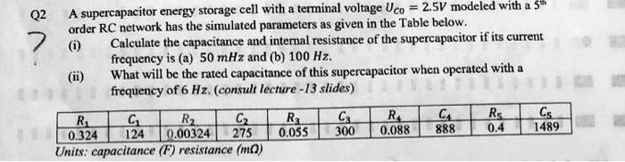 Solved A Supercapacitor Energy Storage Cell With A Terminal Voltage Uco 2 5v Modeled With A