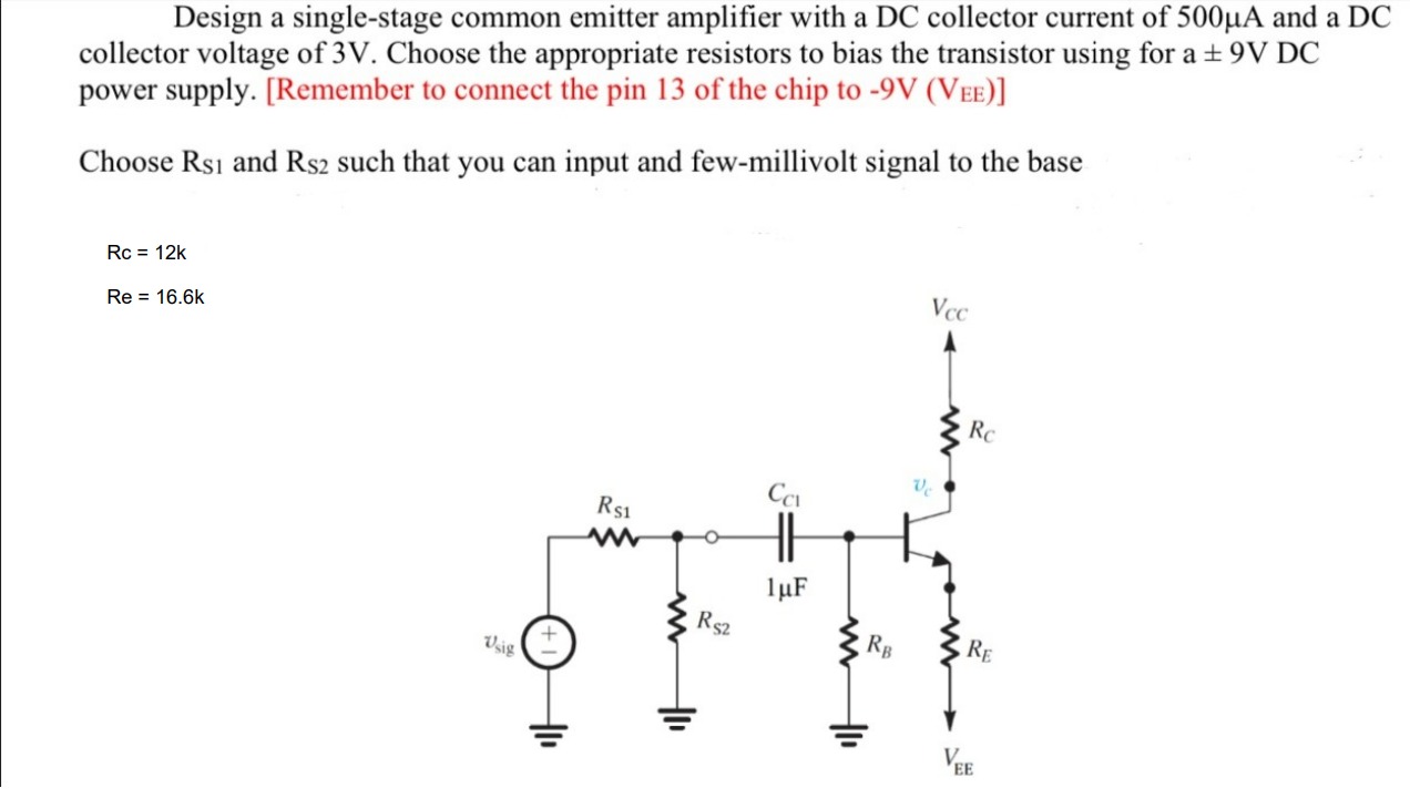 Design a single-stage common emitter amplifier with a DC collector ...
